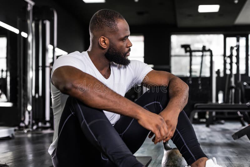 Sporty African Man Resting, Having Break after Doing Exercise. Stock ...