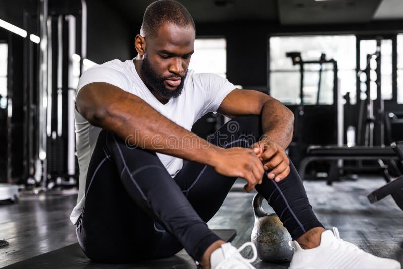 Sporty African Man Resting, Having Break after Doing Exercise. Stock ...
