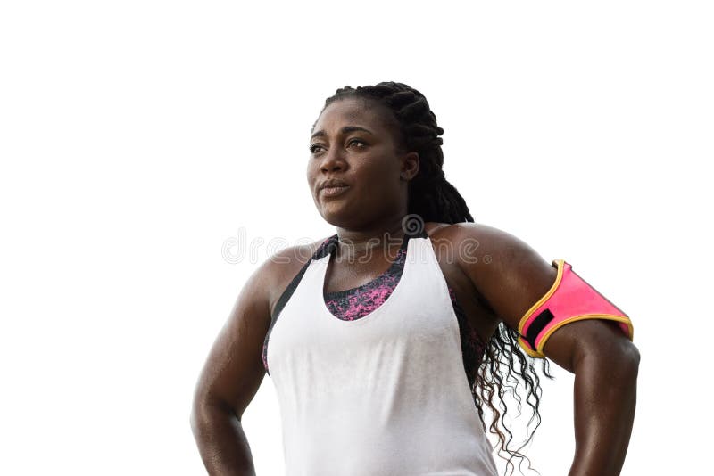 Sporty African Woman  Sweating After Exercising Isolated Stock Image