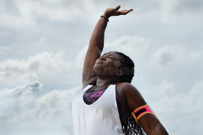 Sporty African Woman  Sweating After Exercising Under Rain Stock Image