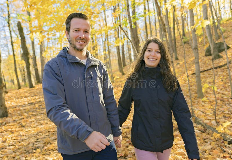 Sporty Couple in Autumn Fall Walking Together Stock Image - Image of ...