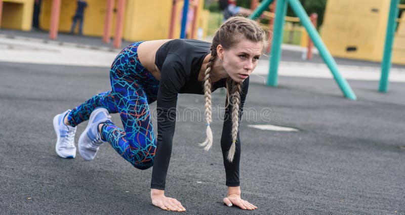 Sporty Girl Doing Abs Exercises. Stock Image - Image of outdoors ...