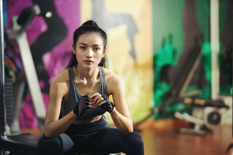 Sporty Girl Training in Gym Stock Photo - Image of beauty, adult: 153293778