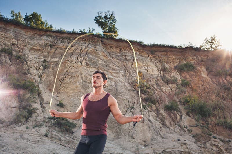Sporty Man Jumping Rope Outdoors Stock Image - Image of jumping ...