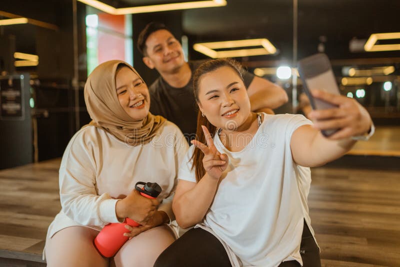 Sporty People Taking Selfie Together Gym Stock Image - Image of cardio ...