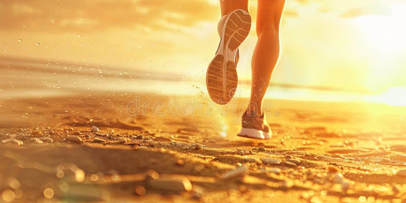 Sporty Runner on Beach at Sunset Illustration Banner AI Image Stock ...