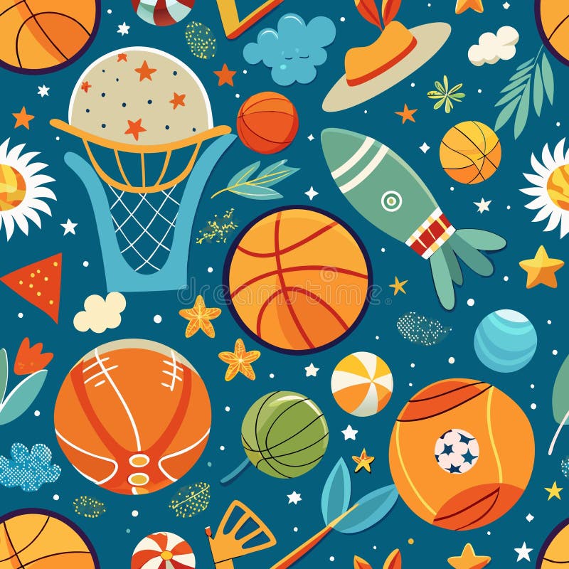 Sporty-Themed Seamless Basketball Patterns for Dynamic Backgrounds. Ai ...