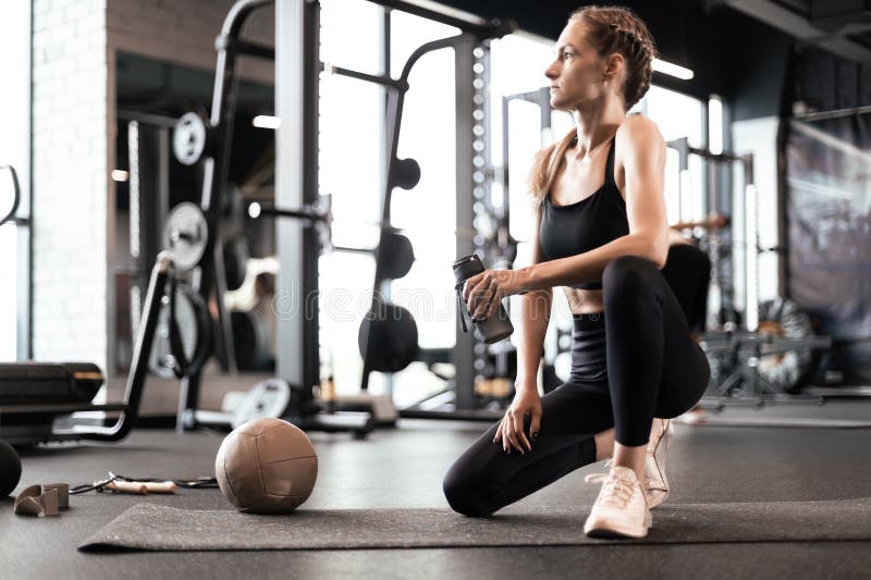 Sporty Woman Resting, Having Break after Doing Exercise. Stock Image ...