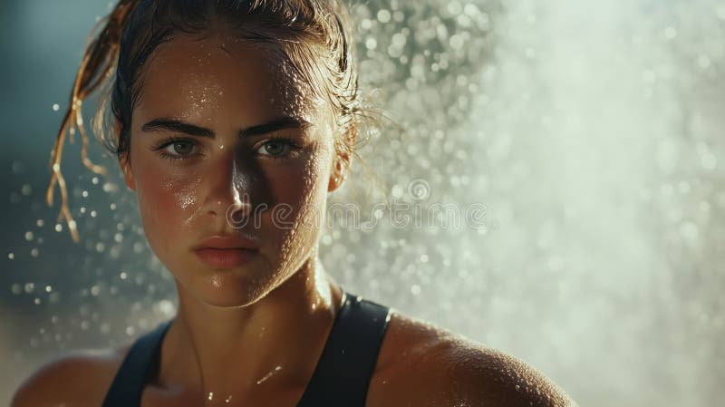 Sporty Woman Sweating and Wet Under the Rain Stock Photo - Image of ...