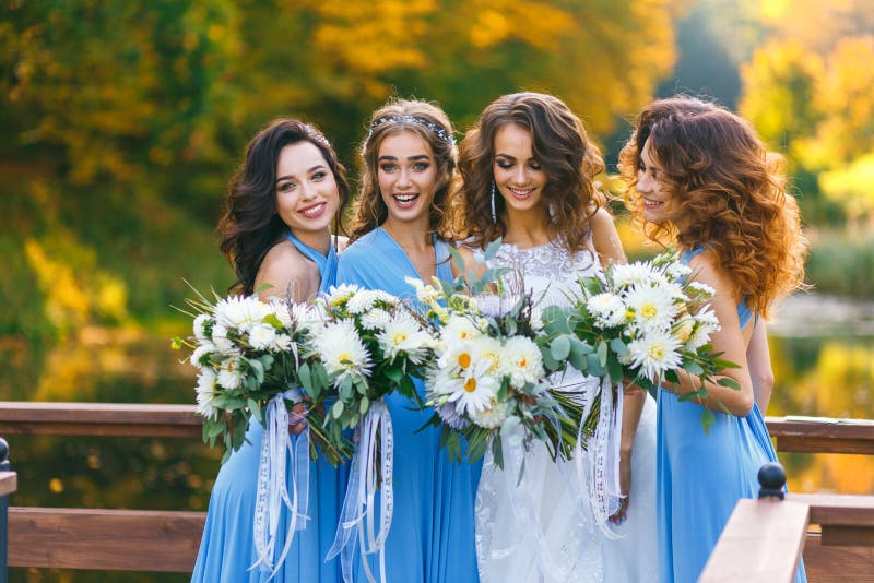Sposa Con Le Damigelle D'onore Immagine Stock - Immagine di cerimonia ...