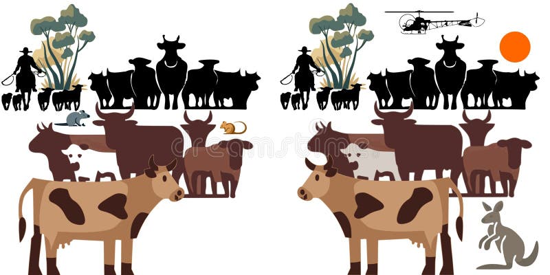 Spot the Difference Australian Cattle Herding Scene Vector Graphics ...