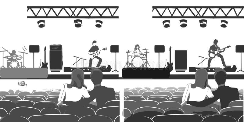 Spot the Difference Couple at Rock Concert Vector Graphics Grayscale ...