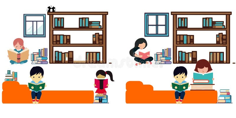 Spot the Difference Library Children Reading Books Vector Graphics ...