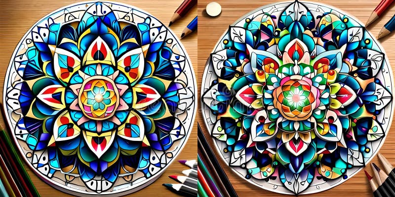 Spot the Difference Mandala Coloring Page Circular Pattern Stock ...