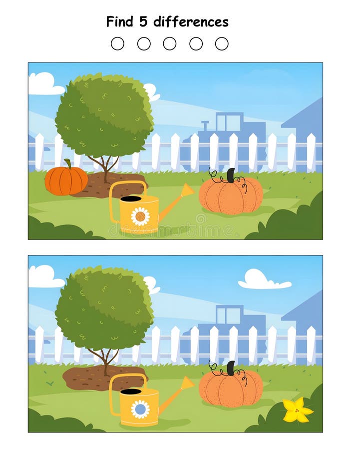 Spot the Difference: Pumpkin in Garden Patch Challenge Activity Stock ...