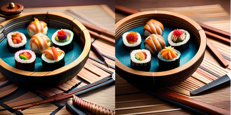 Spot the Difference Sushi Plate Photorealistic Stock Illustration ...