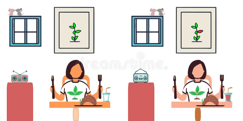 Spot the Difference Vegan Eating Meat Dinner Vector Graphics Stock ...