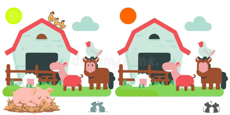 Spot the Differences Farm Barn Animals Vector Graphics Illustration ...