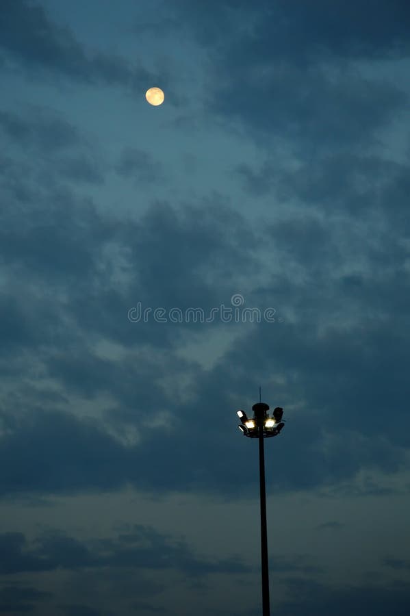 Spot Light Pole and the Moon Stock Image - Image of moon, dull: 51434671