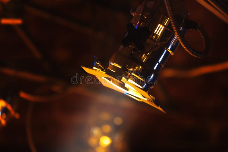 Spot Light in Shiny Metal Body Over Stage Stock Image - Image of black ...
