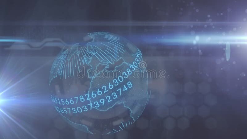 Spot of Light and Spinning Globe Against Hexagonal Shapes on Dark ...