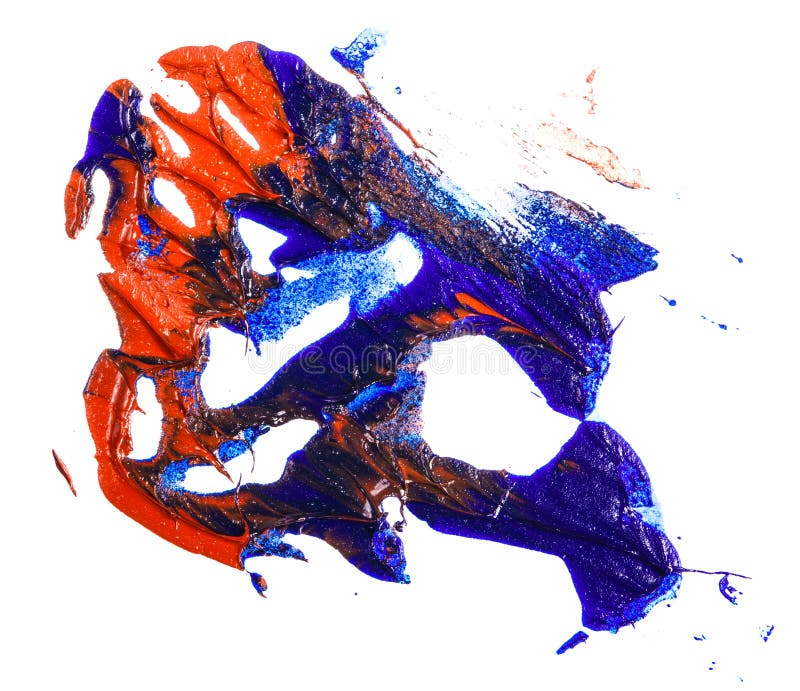 Spot of Red Blue Oil Paint on a White Stock Photo - Image of mixing ...