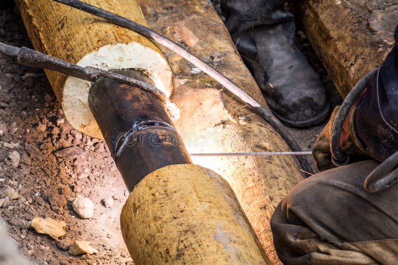 Repair the broken pipe stock photo. Image of construction - 102796382