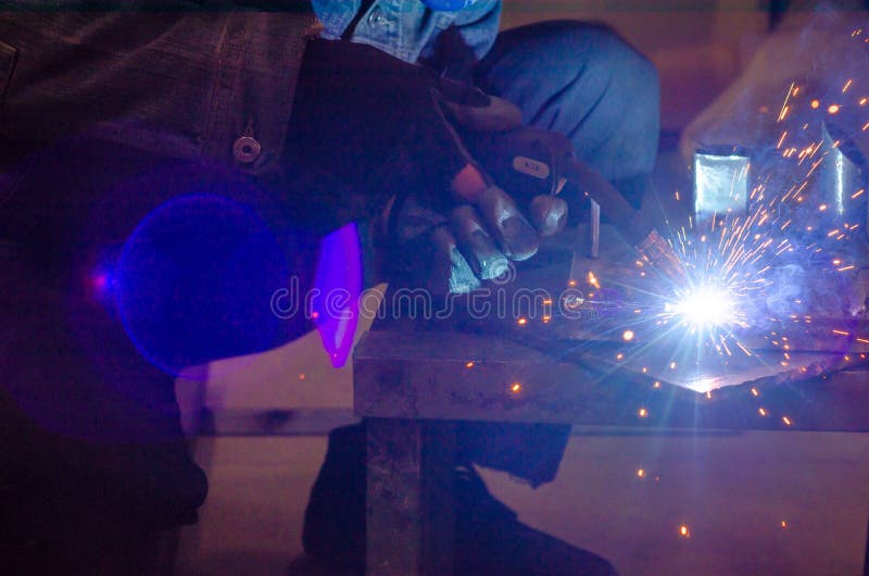 Spot Welding of a Metal Product in Locksmith Workshop Stock Photo ...