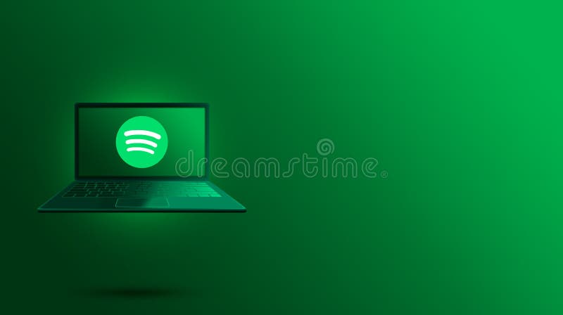 Spotify Logo on Laptop Screen 3d Rendering. Technology Device Computer ...