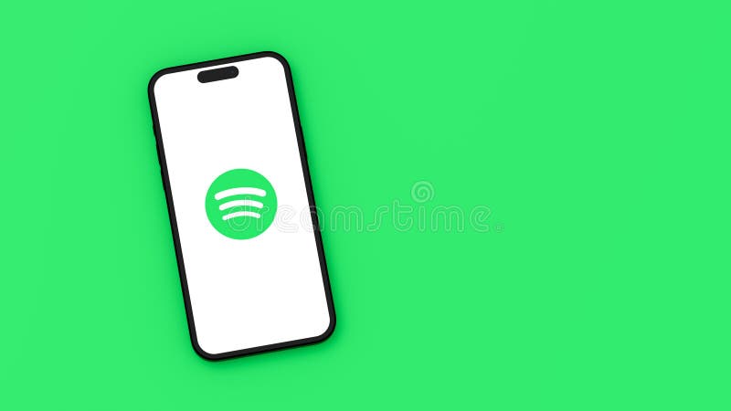 Spotify Logo on Mobile Phone Screen on Green Background with Copy Space ...