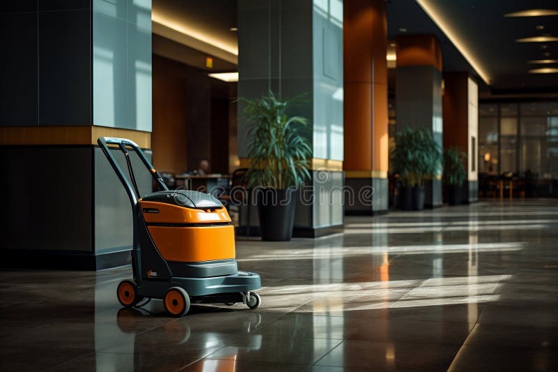 Spotless Office Lobby with Cleaning Machine. AI Stock Illustration ...