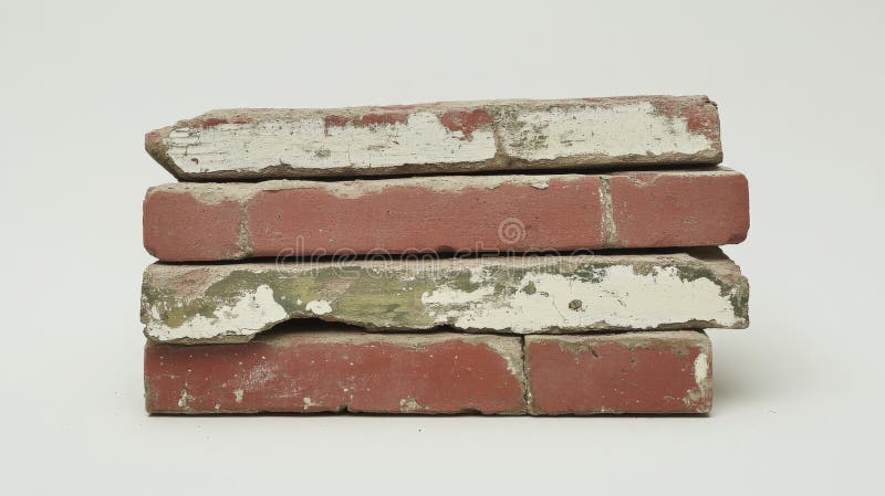 On a Spotless White Background, a Single Stack of Weathered Red Bricks ...