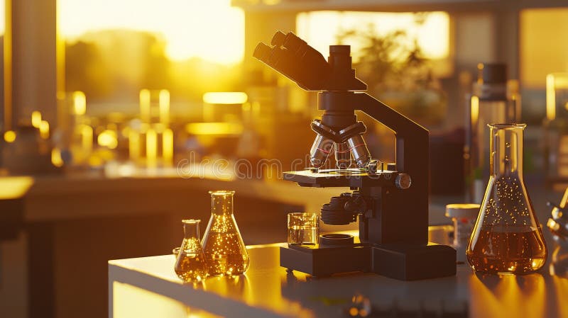 On a Spotless White Counter, a Microscope is Positioned, Suitable for ...