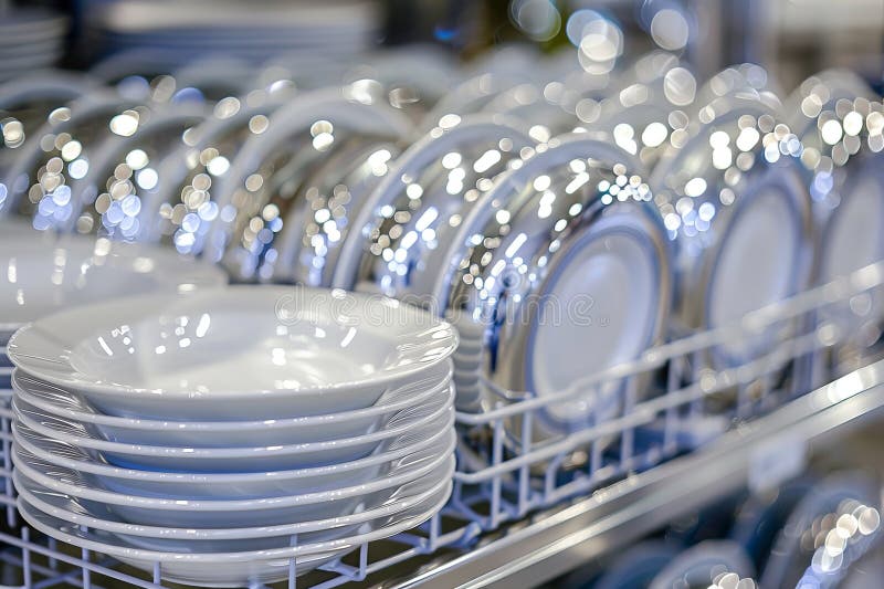 Spotless White Dishes Neatly Organized in a Dishwasher within a ...