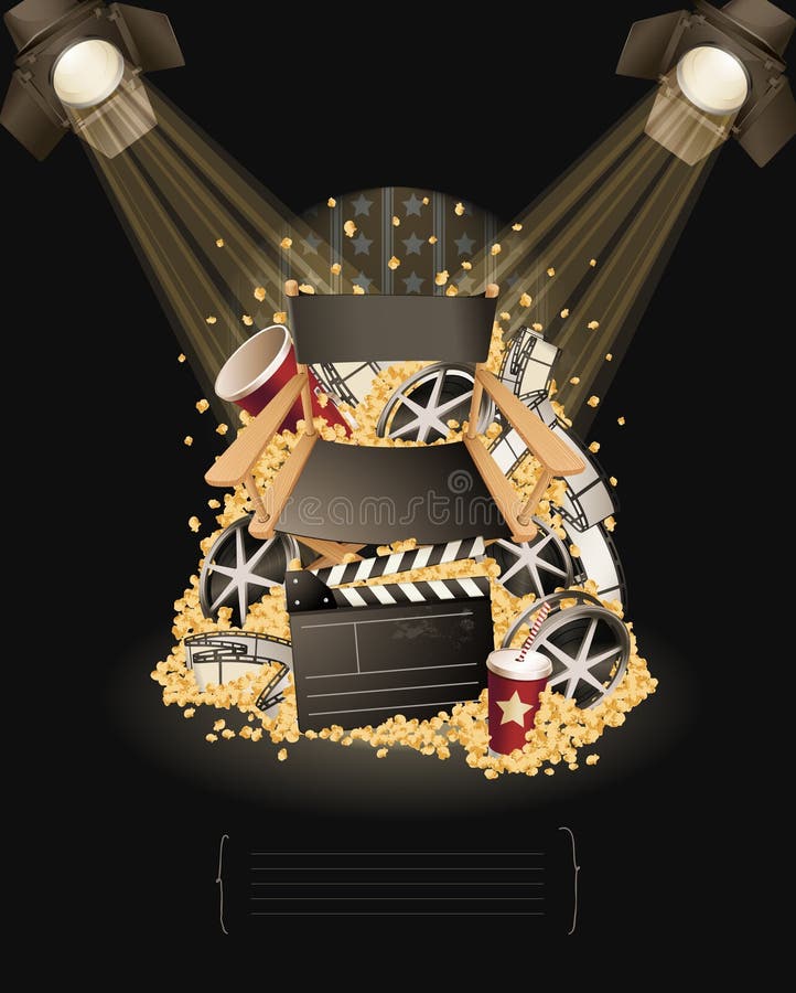 Theatre Marquee with Movie Theme Objects Stock Vector - Illustration of ...