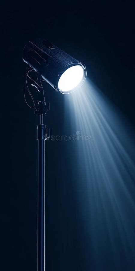 Spotlight with Beam of Light Against Dark Background in Studio Setting ...