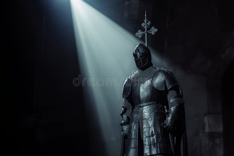 Spotlight on Castle Knight Statue Stock Photo - Image of generated ...
