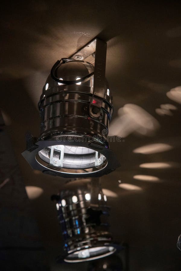 Spotlight Ceiling Lamp at Night Stock Image - Image of glow, dark ...