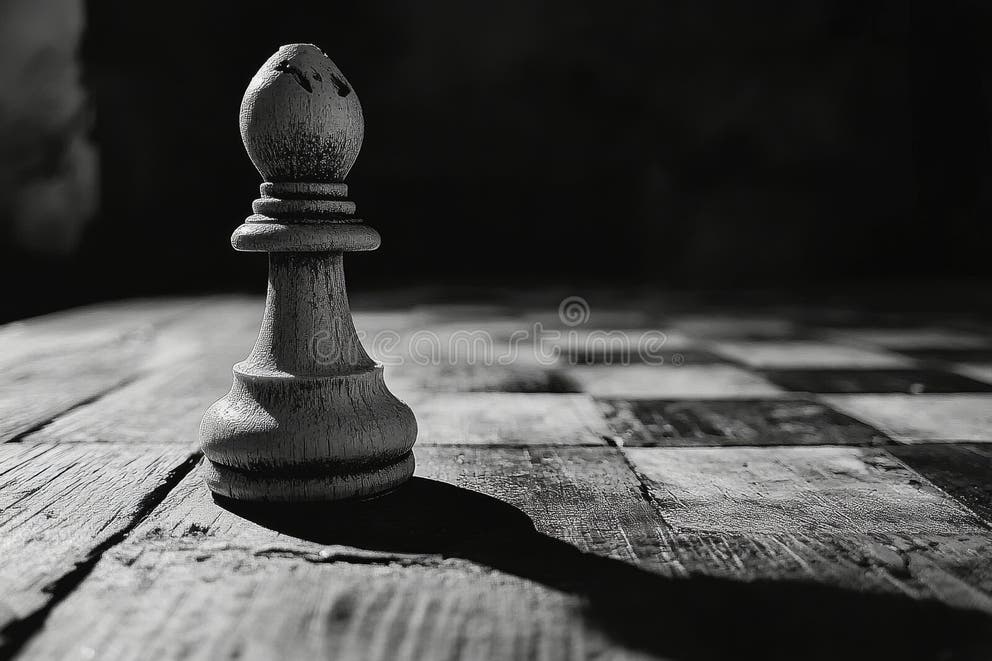 In a Spotlight, a Chess Pawn Stands, Casting a Shadow that is ...