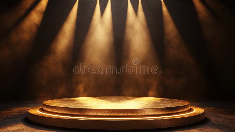 Spotlight on a Circular Stage with Dramatic Lighting and Fog Effects ...
