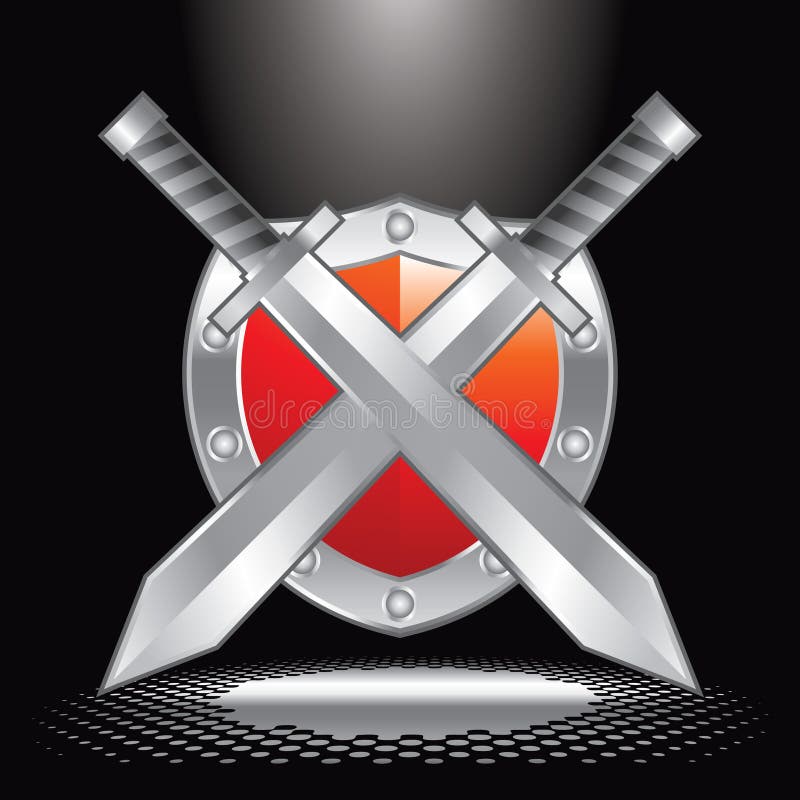 Spotlight on Crossed Swords and Shield Stock Vector - Illustration of ...