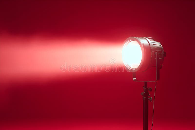 Spotlight Emitting Red Light Beam on Red Background Stock Image - Image ...