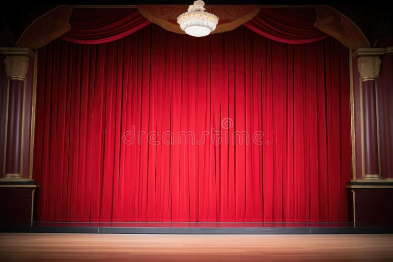 Spotlight on Empty Opera Stage with Red Curtain Stock Photo - Image of ...