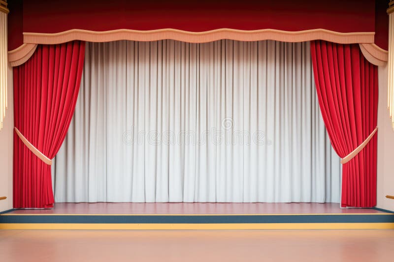 Spotlight on Empty Opera Stage with Red Curtain Stock Illustration ...
