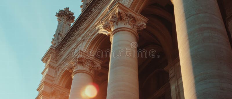 Spotlight Enhances Architectural Detail of Impressive Columns Under ...
