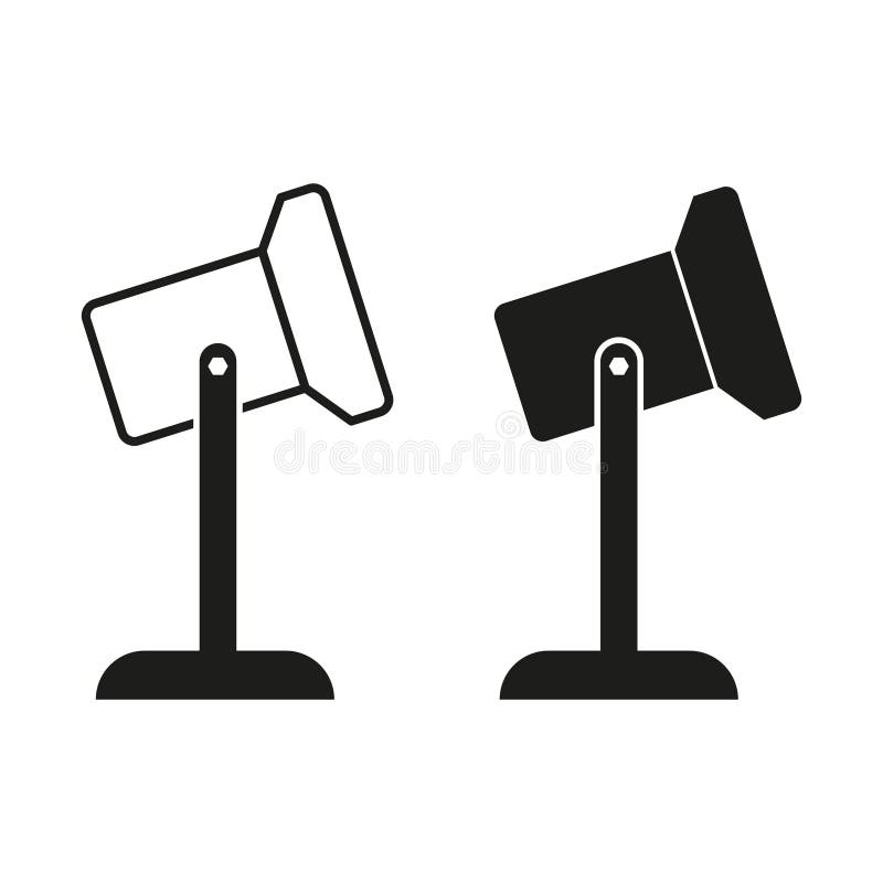 Spotlight Icon Set. Black and Outline Versions. Studio Light Symbols ...