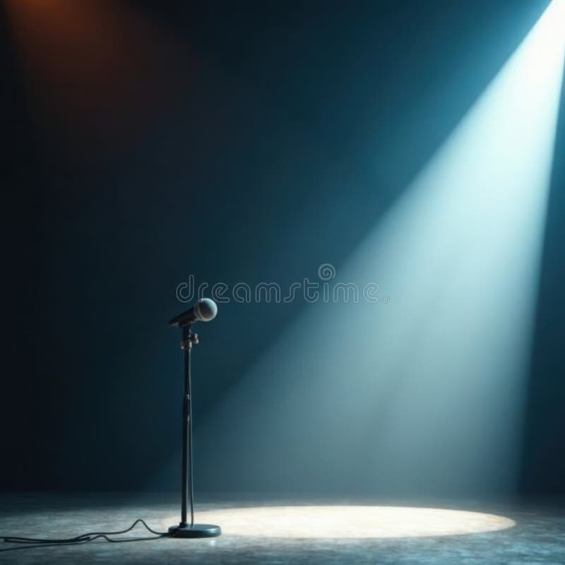 Spotlight Illuminates Single Microphone on Bare Stage, Speech, Empty ...