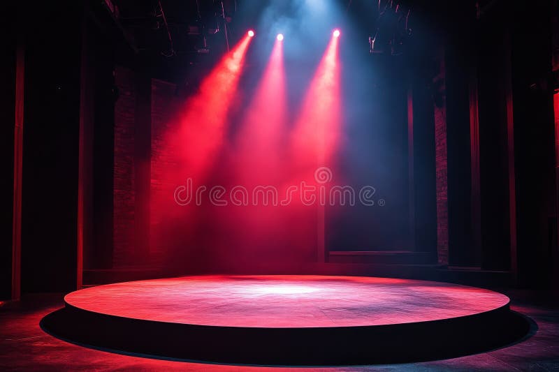 A Spotlight Beams on a Circular Stage in a Dim Venue for a Performance ...