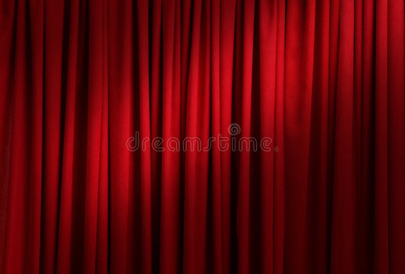 Spotlight Illuminating Closed Red Stage Curtains. Start of Performance ...