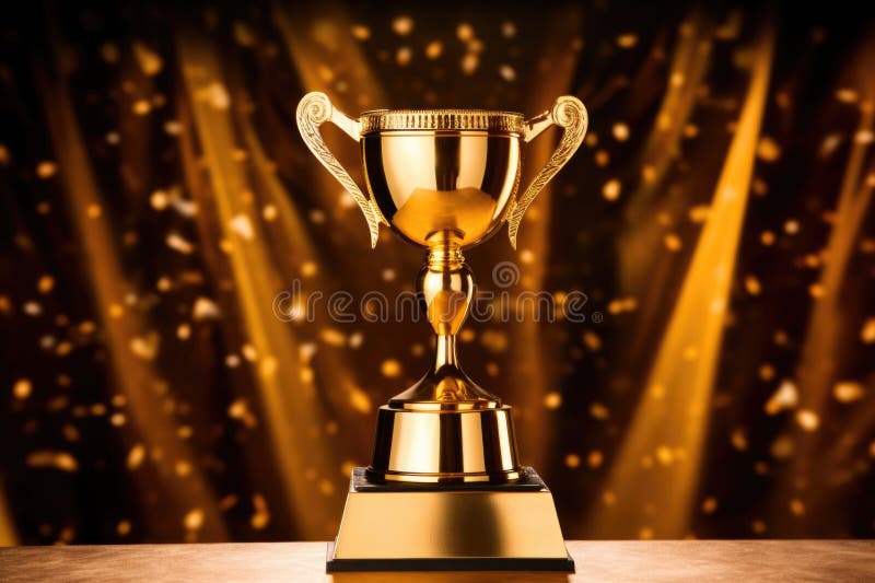 Spotlight Illuminating a Gold Trophy on Stage Stock Image - Image of ...